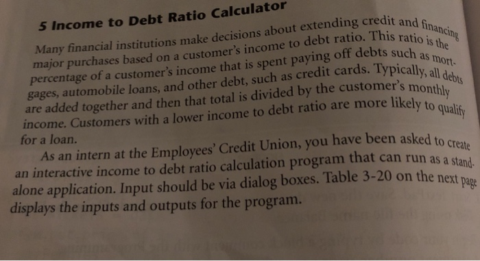 Solved 5 Income to Debt Ratio Calculator Many financial | Chegg.com