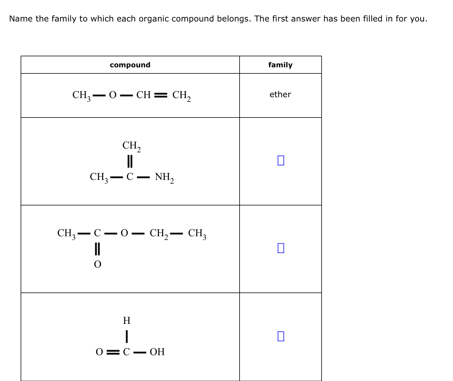 Solved Name the family to which each organic compound | Chegg.com
