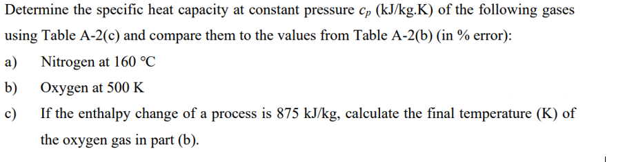 Solved TABLE A-2 TABLE A-2 Ideal-gas specific heats of | Chegg.com