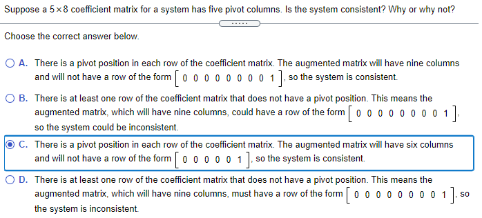 Solved Suppose a 5 x 8 coefficient matrix for a system has | Chegg.com