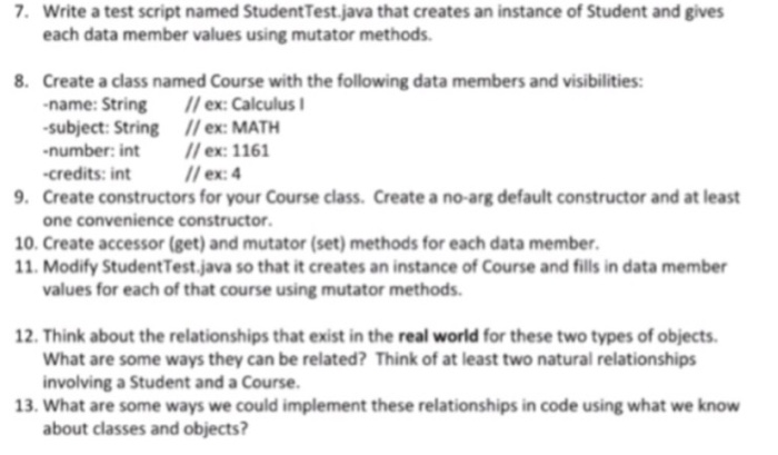 Solved . Write a test script named StudentTest java that | Chegg.com
