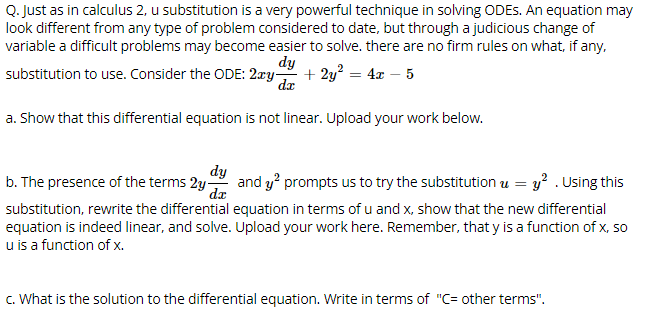 Solved Q. Just as in calculus 2, u substitution is a very | Chegg.com