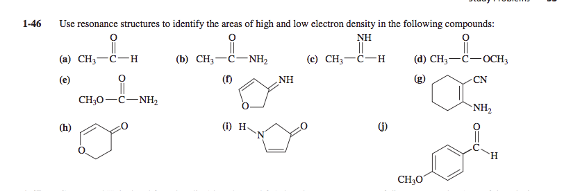 Solved 1-46 Use resonance structures to identify the areas | Chegg.com