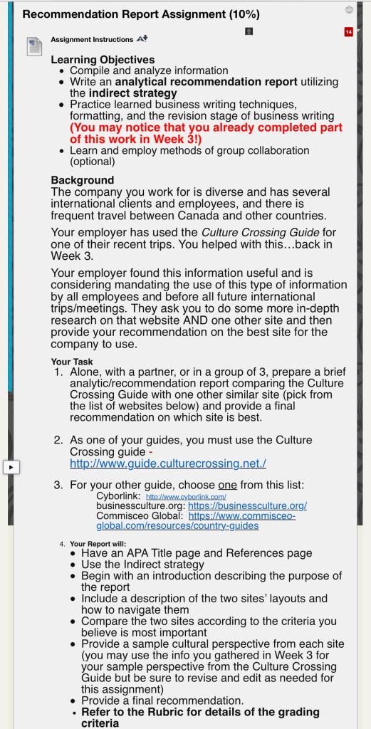 Assignment Rubric A 1. Report Body. (42) Your report | Chegg.com