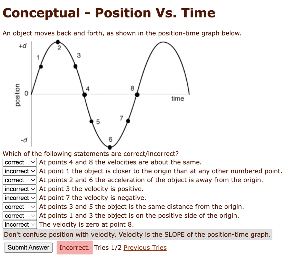 Solved Conceptual - Position Vs. Time An object moves back | Chegg.com