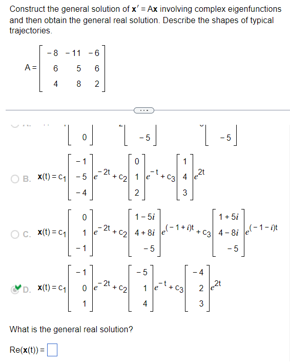 Solved Construct the general solution of x′=Ax involving | Chegg.com