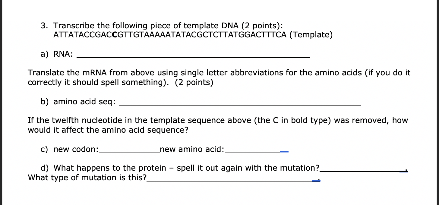 Solved 3. Transcribe the following piece of template DNA (2 | Chegg.com