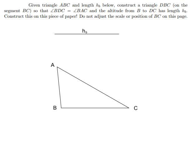 Solved Given triangle ABC and length hb below, construct a | Chegg.com