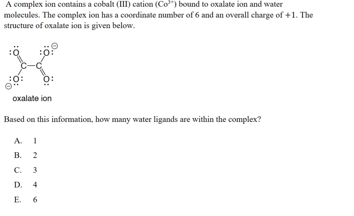 A complex ion contains a cobalt (III) cation (Co3+) | Chegg.com
