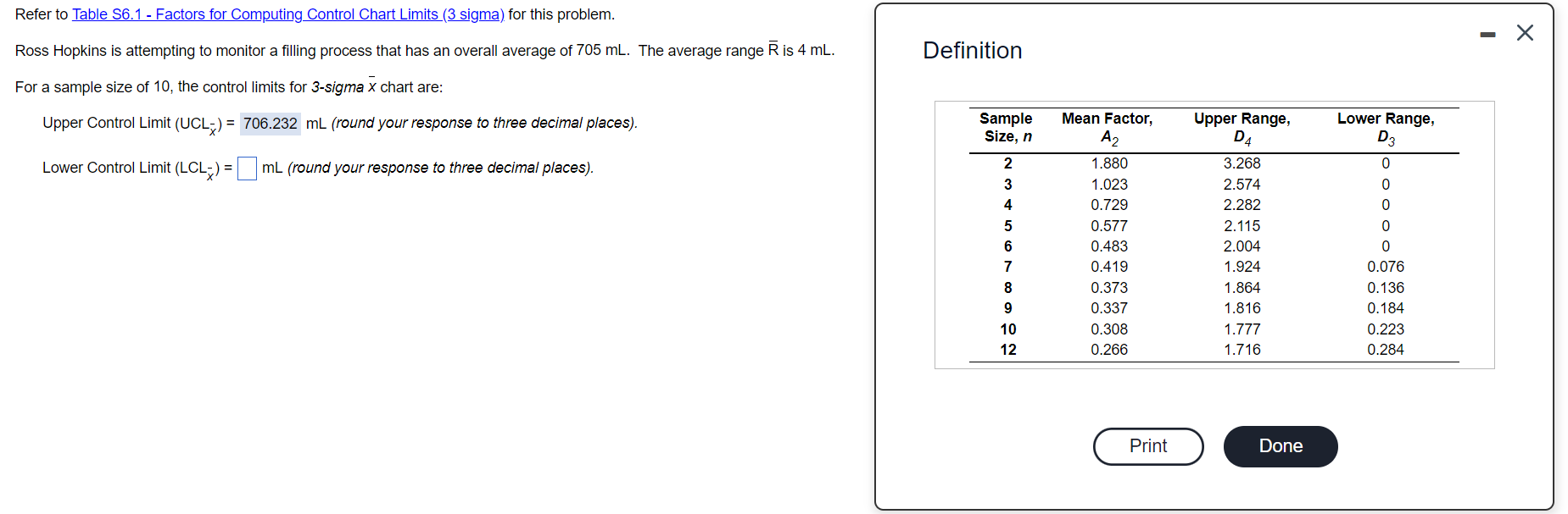 Solved Refer to Table 56.1 - Factors for Computing Control | Chegg.com