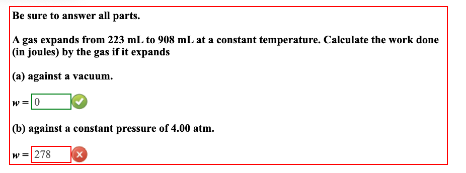 Solved Be sure to answer all parts. A gas expands from 223 | Chegg.com