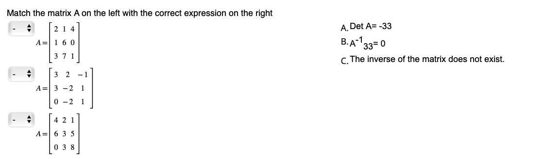 Solved Match the matrix A on the left with the correct | Chegg.com