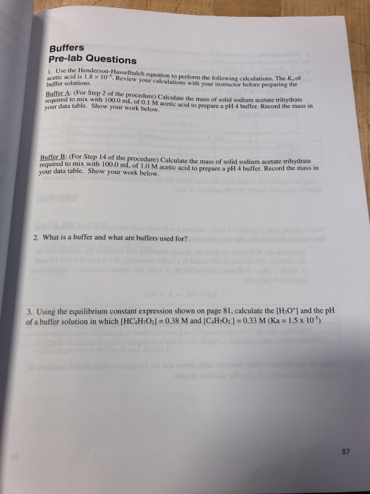 Solved Buffers Pre-lab Questions 1. Use the | Chegg.com