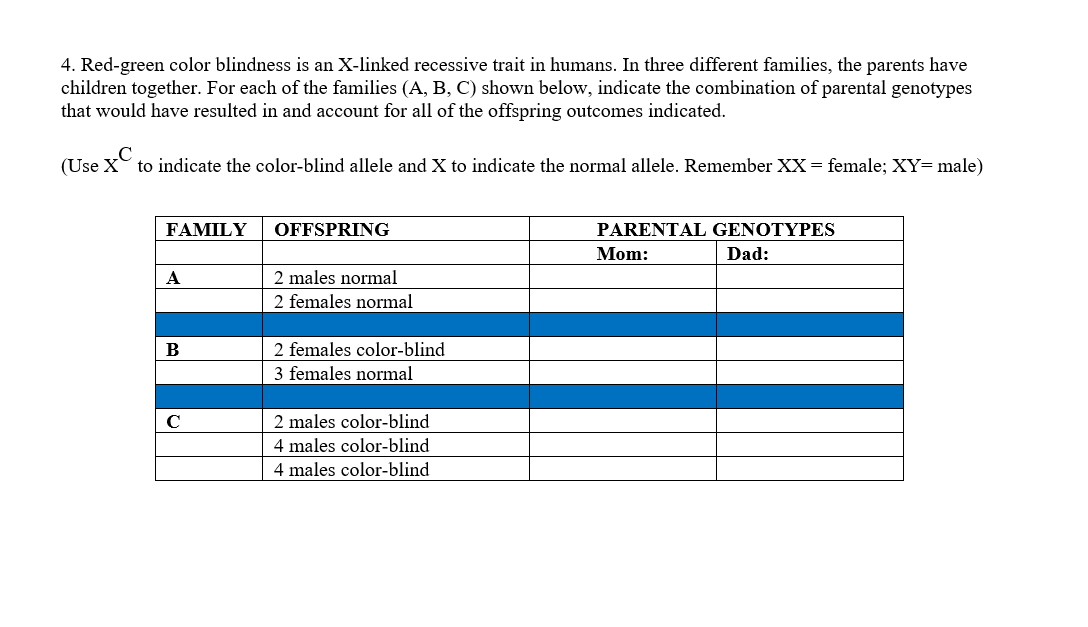 Solved 4. Red-green color blindness is an X-linked recessive | Chegg.com