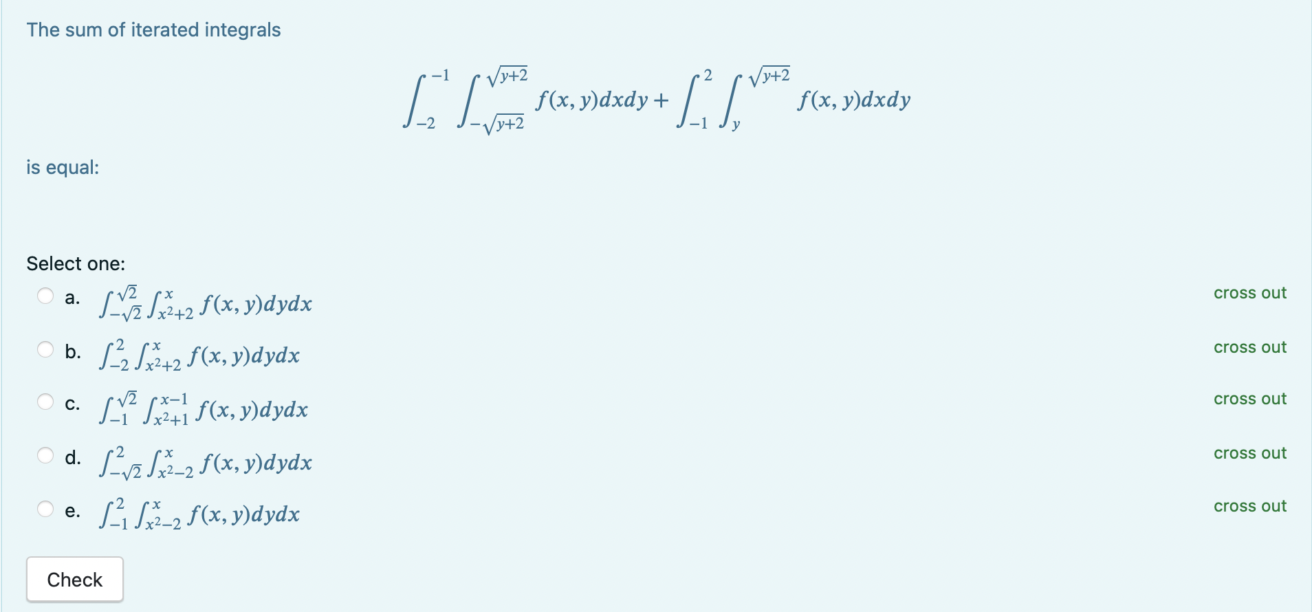 Solved The Sum Of Iterated Integrals 1 V3 2 2 Ci Sex F X