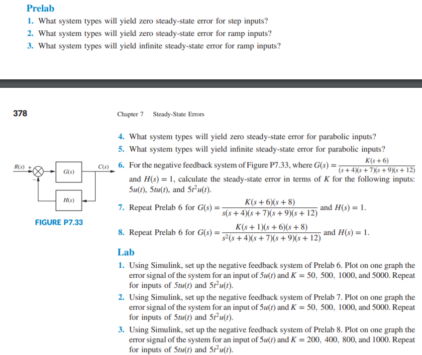 Solved Prelab 1. What system types will yield zero | Chegg.com