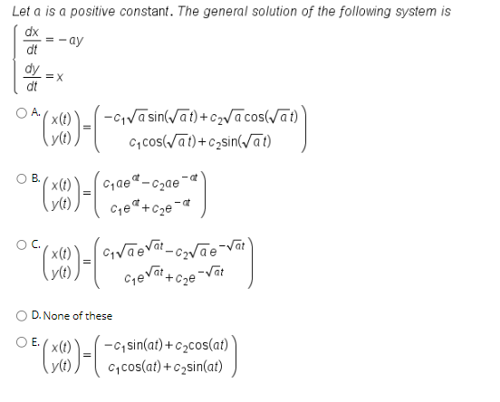 Solved Let a is a positive constant. The general solution of | Chegg.com