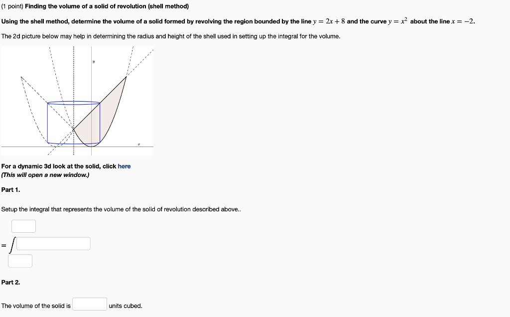 Solved (1 point) Finding the volume of a solid of revolution | Chegg.com