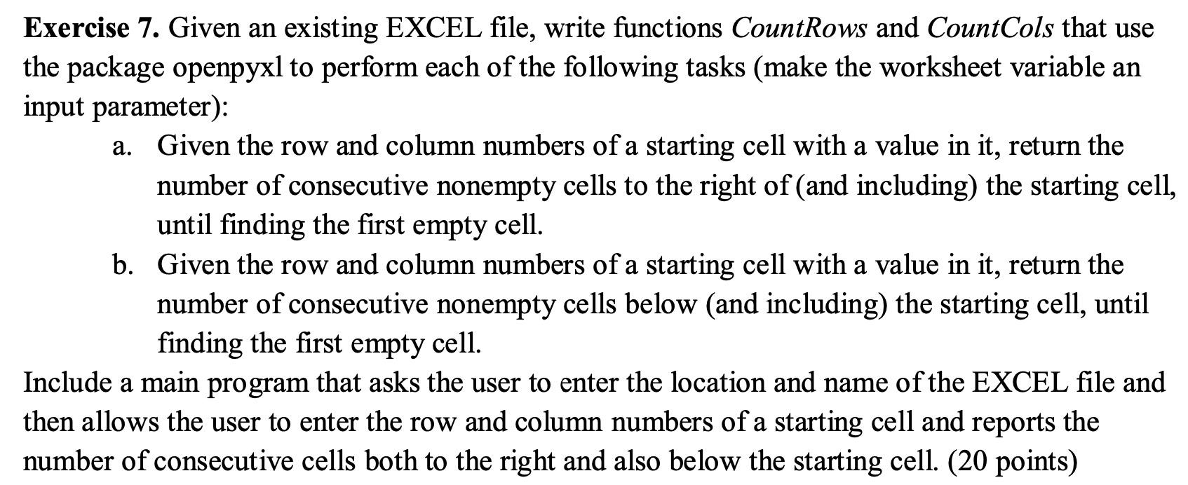 Solved Exercise 7 Given An Existing Excel File Write