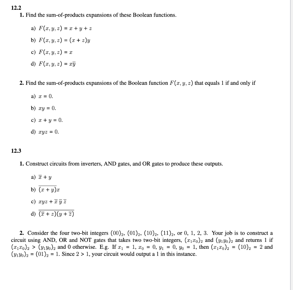 Solved 1 Find The Sum Of Products Expansions Of These