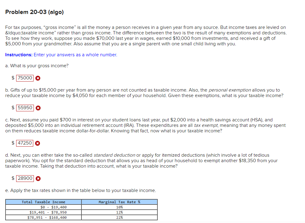 Solved Problem 20-03 (algo) For tax purposes, "gross income" | Chegg.com