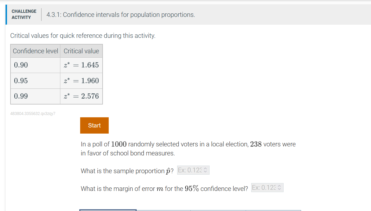 Solved CHALLENGE ACTIVITY 4.3.1: Confidence intervals for | Chegg.com