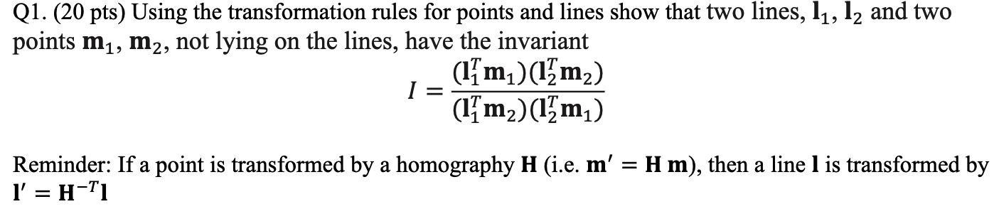 Solved Q1. (20pts) Using the transformation rules for points | Chegg.com