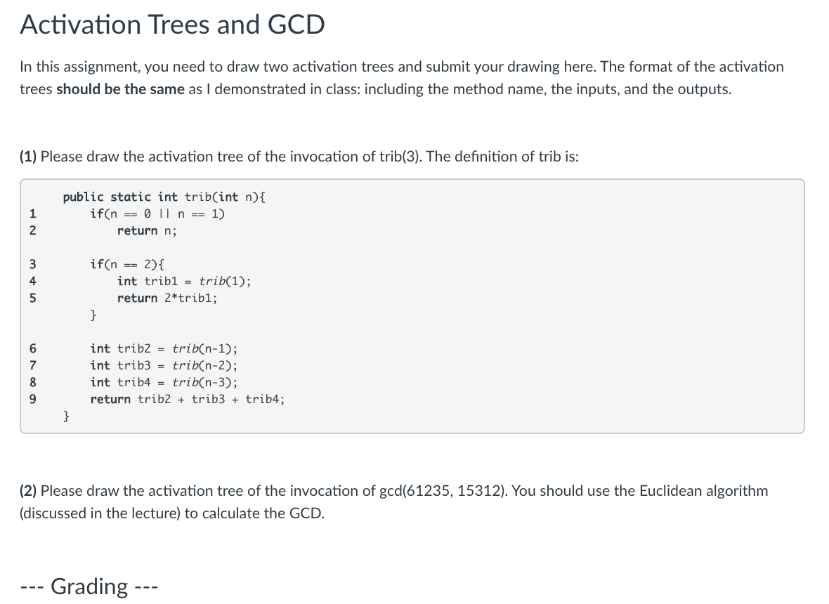 Solved Activation Trees and GCD In this assignment, you need | Chegg.com