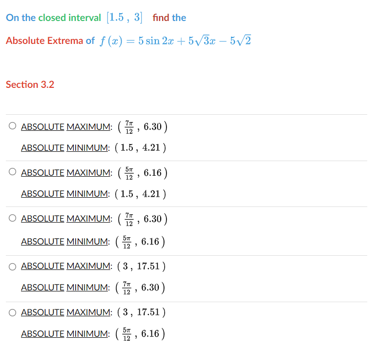Solved On the closed interval [1.5,3] find the Absolute | Chegg.com