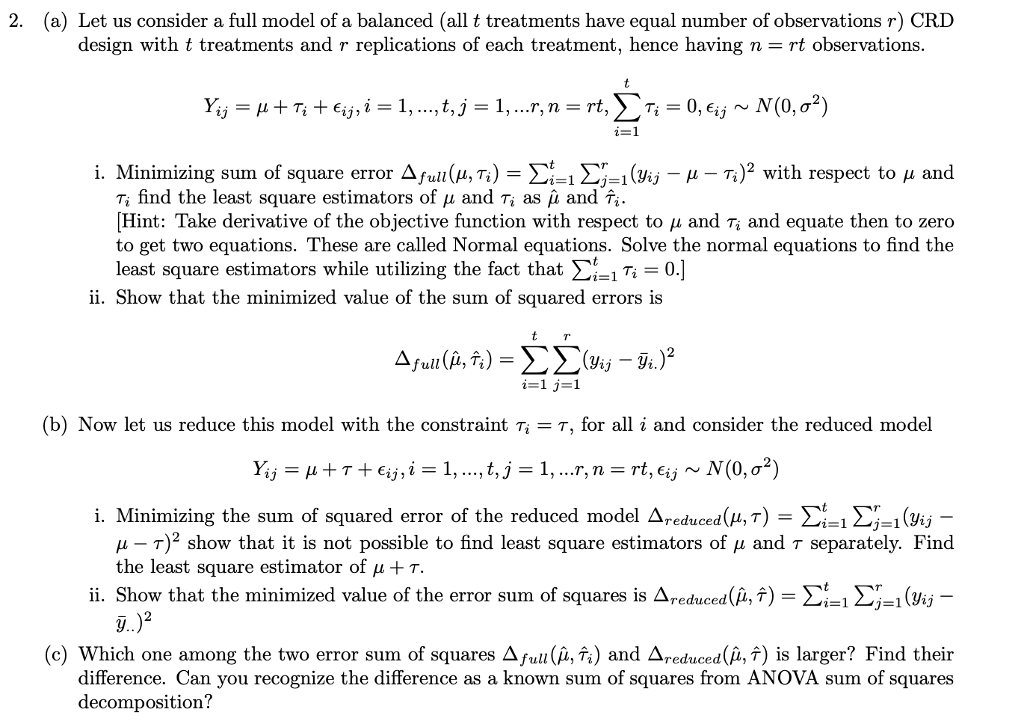 Solved (a) Let us consider a full model of a balanced (all t | Chegg.com