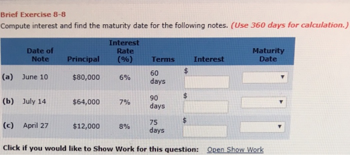 Solved Brief Exercise 8-8 Compute interest and find the | Chegg.com Solved Brief Exercise 8-8 Compute interest and find the | Chegg.com