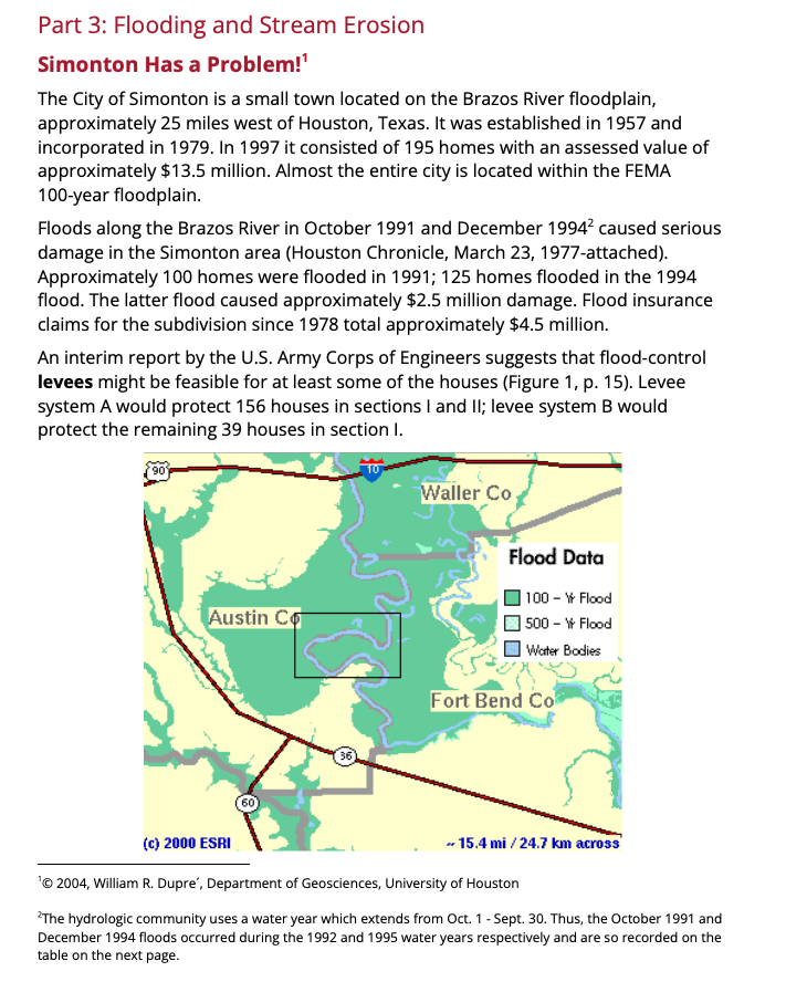 Solved Part 3: Flooding and Stream Erosion Simonton Has a | Chegg.com