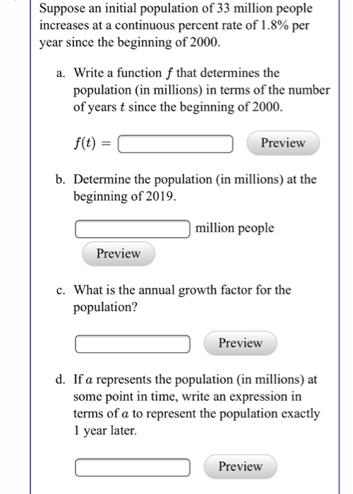 Solved Suppose an initial population of 33 million people | Chegg.com