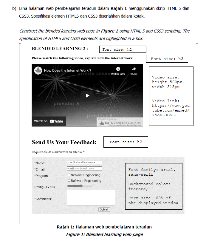 Solved b) Bina halaman web pembelajaran teradun dalam Rajah | Chegg.com