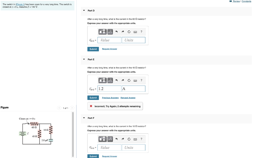 Solved u Review Constants The switch in (Figure 1) has been | Chegg.com