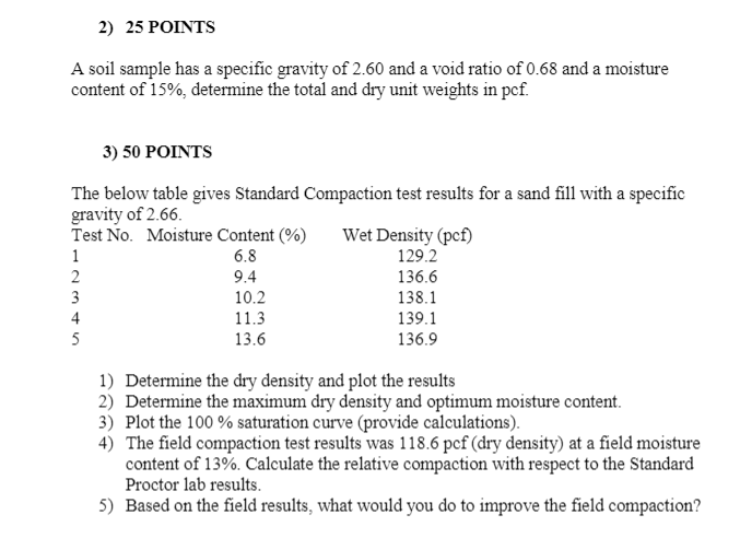 Solved 2) 25 POINTS A soil sample has a specific gravity of | Chegg.com