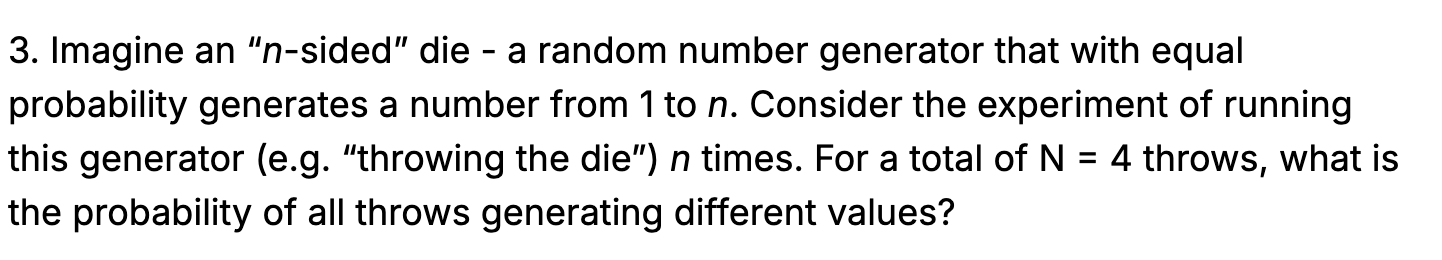 Solved Imagine an " n-sided" die - ﻿a random number | Chegg.com