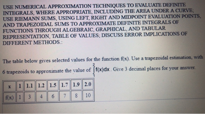 Solved USE NUMERICAL APPROXIMATION TECHNIQUES TO EVALUATE | Chegg.com