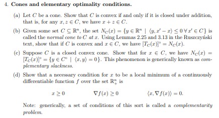 Solved Cones and elementary optimality conditions.(a) ﻿Let | Chegg.com