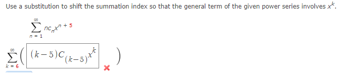 Solved Use a substitution to shift the summation index so | Chegg.com