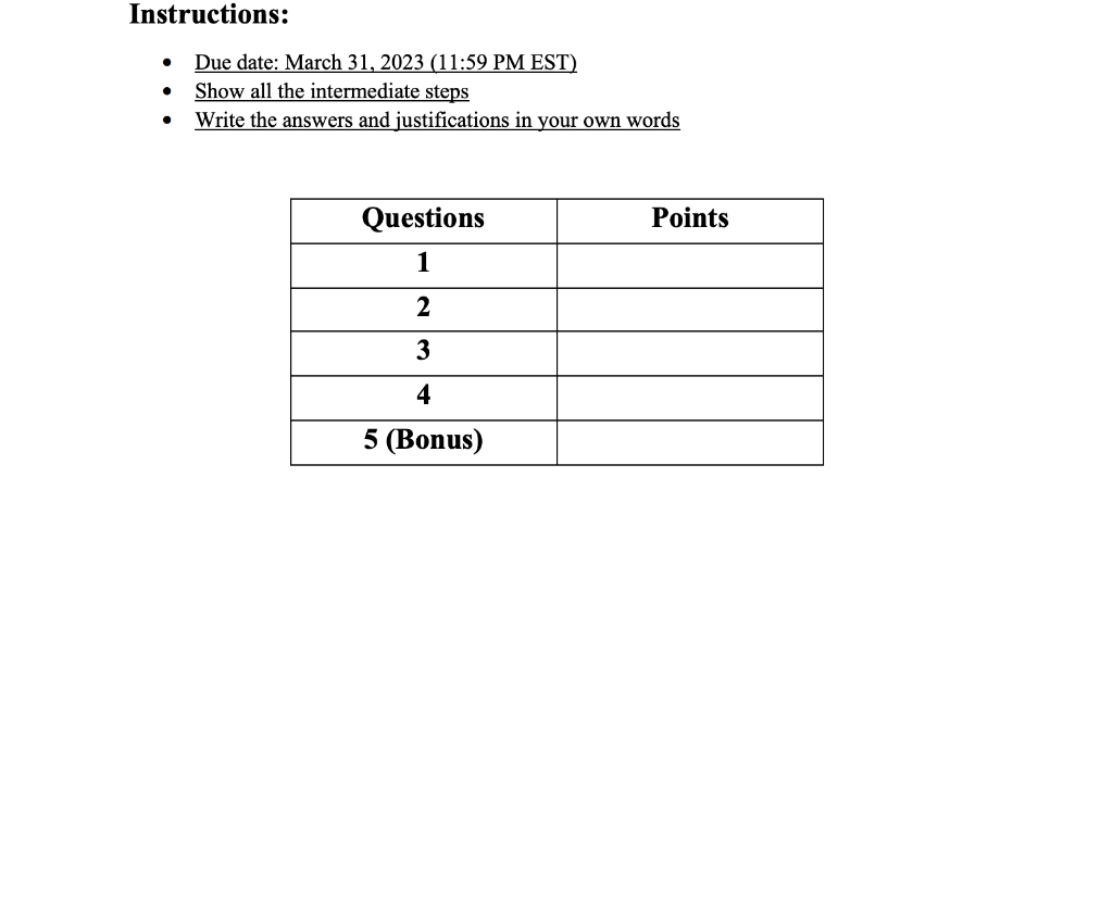 Instructions: - Due date: March 31, 2023 (11:59 PM | Chegg.com Instructions: - Due date: March 31, 2023 (11:59 PM | Chegg.com