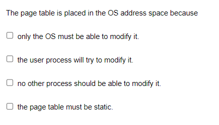 Solved The page table is placed in the OS address space | Chegg.com