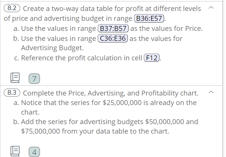 Solved 81 Create A One Way Data Table For Profit At 