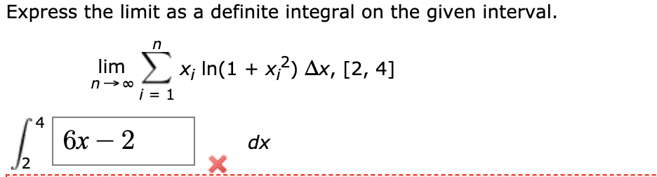 Solved Express the limit as a definite integral on the given | Chegg.com