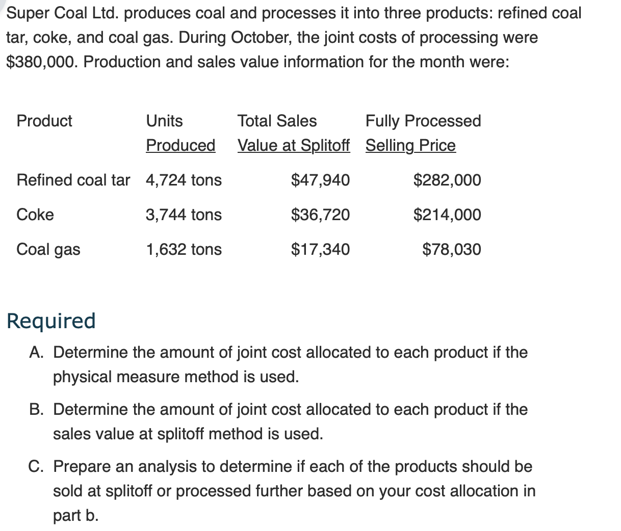 Solved Required A. ﻿Determine the amount of joint cost | Chegg.com
