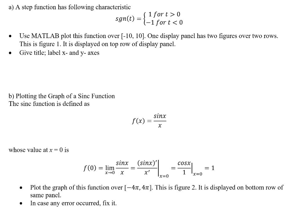 Solved a) A step function has following characteristic 1for | Chegg.com