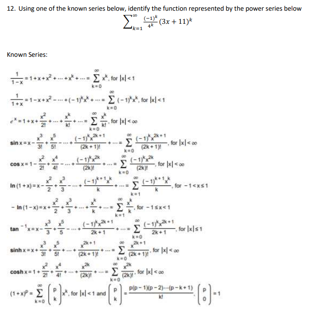 Solved 12. Using one of the known series below, identify the | Chegg.com