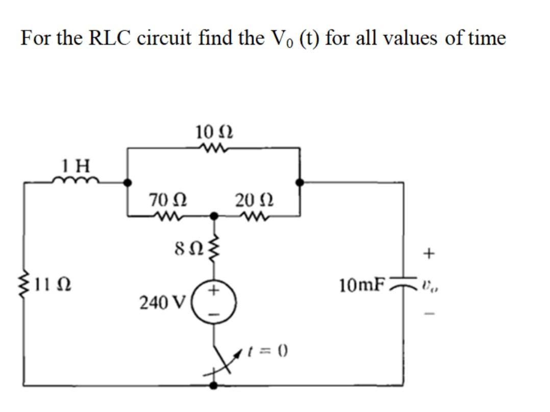 Solved For the RLC circuit find the V. (t) for all values of | Chegg.com