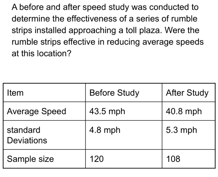 Solved A before and after speed study was conducted to | Chegg.com