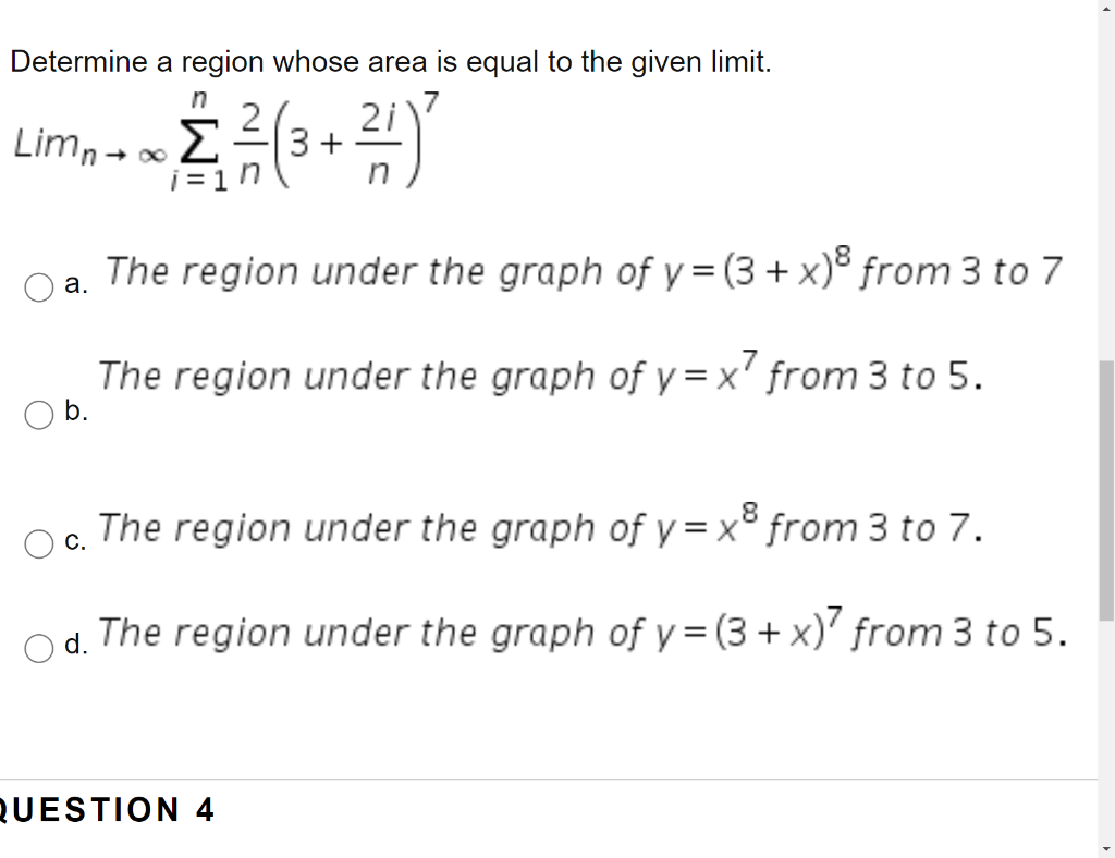 Solved Determine a region whose area is equal to the given | Chegg.com